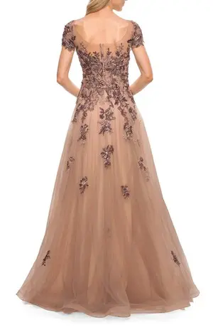 La Femme Beaded Tulle A-line Gown