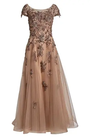 La Femme Beaded Tulle A-line Gown