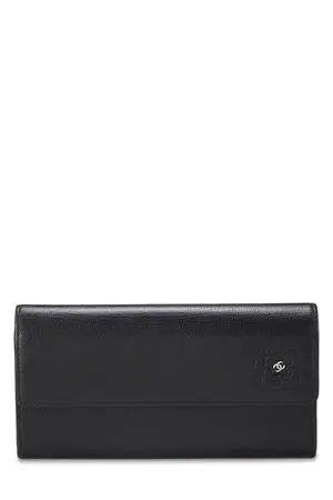 Chanel Embossed Camellia Calfskin Wallet - Black