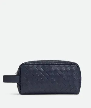 BOTTEGA  VENETA Intrecciato Calf Leather Travel Pouch - Abyss/cypress