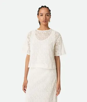 Bottega Veneta Cotton And Silk Fish Lace Top - Chalk