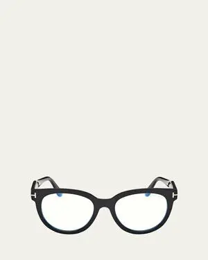 TOM FORD Round Acetate Optical Glasses - Shiny Black