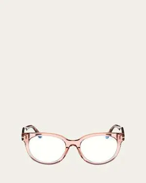 TOM FORD Round Acetate Optical Glasses - Shiny Transp Rose Dark Havana