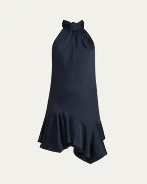Ramy Brook Nari Asymmetric Flounce Halter Mini Dress - Navy