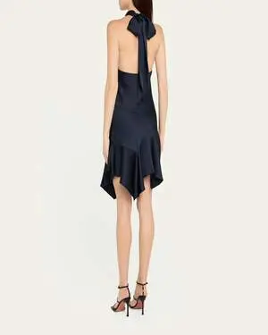 Ramy Brook Nari Asymmetric Flounce Halter Mini Dress - Navy