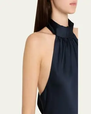 Ramy Brook Nari Asymmetric Flounce Halter Mini Dress - Navy