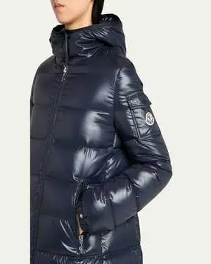 Moncler Courcelles Long Hooded Down Puffer Coat - Navy