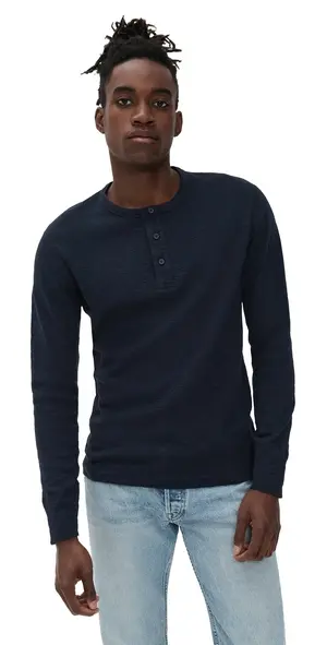 Reigning Champ 1x1 Slub Slim Henley - Navy