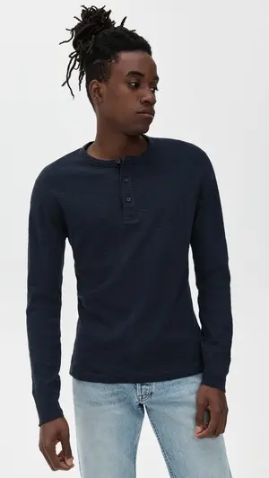 Reigning Champ 1x1 Slub Slim Henley - Navy