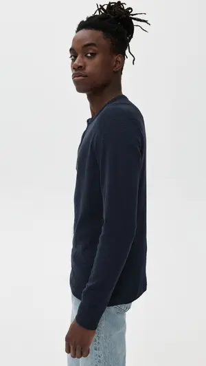 Reigning Champ 1x1 Slub Slim Henley - Navy