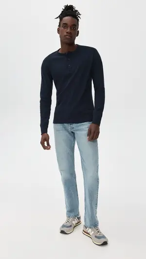 Reigning Champ 1x1 Slub Slim Henley - Navy