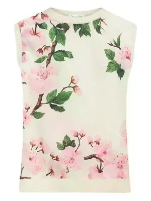 Oscar De La Renta Printed Silk Tank Top - White