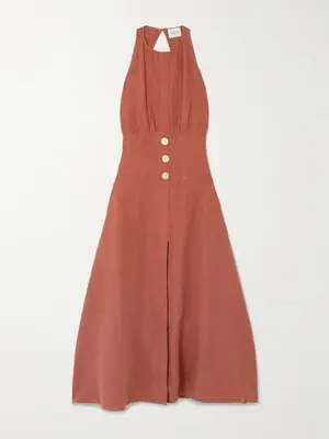 Le Kasha Jesmah Open-back Embellished Linen Midi Dress