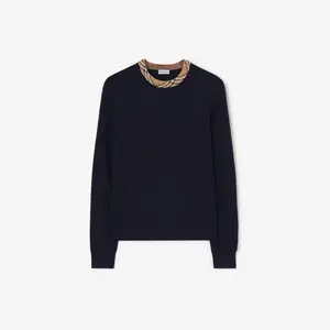 Burberry Check Trim Wool Sweater - Navy