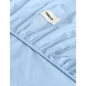 TEKLA Percale Super-king Fitted Cotton Sheet - Island Blue