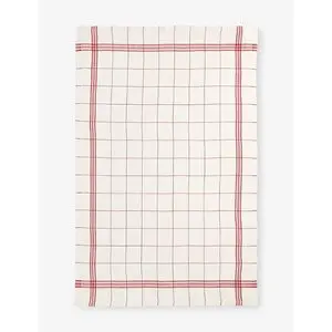 Charvet Maya Square-grid Linen Tea Towel Rouge