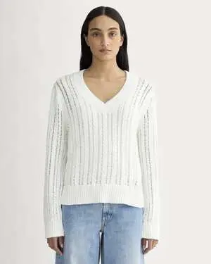 Everlane Mesh Cable V-neck Sweater - White