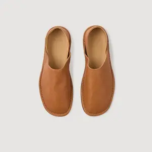 Sandro Grained Leather Slippers - Camel