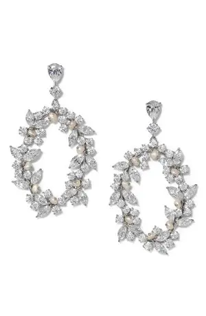 Nadri Ravish Laurel Cubic Zirconia & Cultured Pearl Drop Earrings - Rhodium