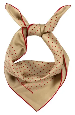 Ralph Lauren Polka Dot Square Silk Scarf - Birch Tan