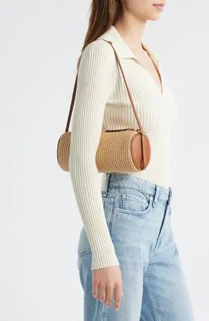 REFORMATION Simona Raffia Cylinder Shoulder Bag - Natural Raffia