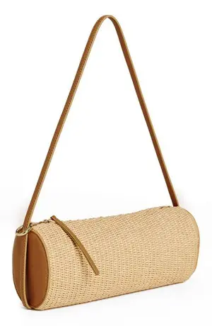 REFORMATION Simona Raffia Cylinder Shoulder Bag - Natural Raffia