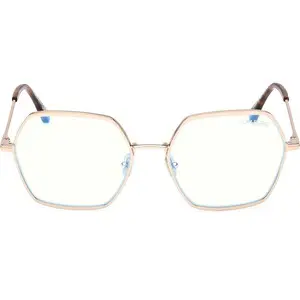 TOM FORD 56mm Geometric Optical Glasses - Rose Gold/ Blue Block Lenses