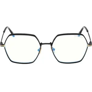TOM FORD 56mm Geometric Optical Glasses - Shiny Black/ Blue Block Lenses