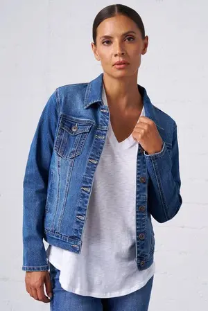 FRANNE GOLDE Classic Stretch Denim Jacket - Classic Wash