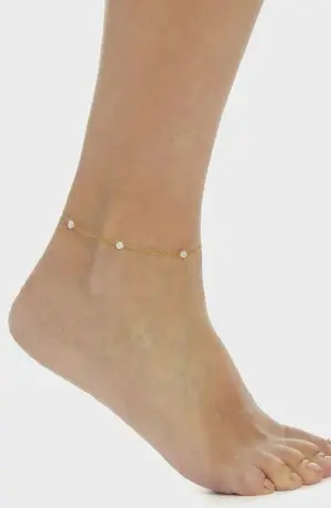 ST. MORAN Freshwater Pearl Station Chain Anklet - Gold