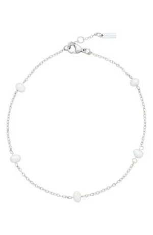 ST. MORAN Freshwater Pearl Station Chain Anklet - Silver
