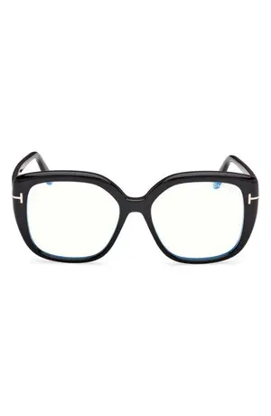TOM FORD 53mm Square Optical Glasses - Black/ Eco/ Blue Block Lenses