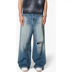 Mnml Baggy Rave Ripped Wide Leg Jeans - Blue