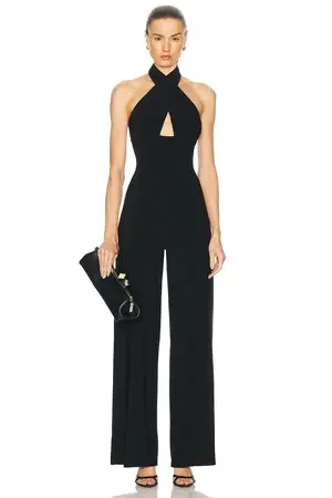Norma Kamali Cross Halter Straight Leg Jumpsuit - Black