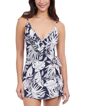 GOTTEX Surplice Ruffled Swimdress - Navy White