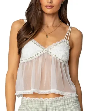 EDIKTED Sheer Lacey Babydoll Tank Top