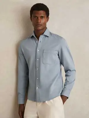 REISS Kappo Cotton-twill Cutaway-collar Overshirt - Soft Blue