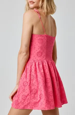 FLORENCE BY MILLS Eyelet Cotton Mini Sundress - Calypso Coral