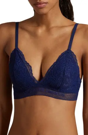 Polo Ralph Lauren Lace & Stretch Cotton Rib Triangle Bralette - Navy