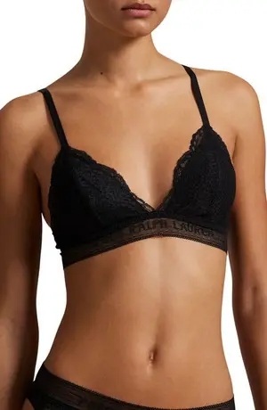 Polo Ralph Lauren Lace & Stretch Cotton Rib Triangle Bralette - Onyx
