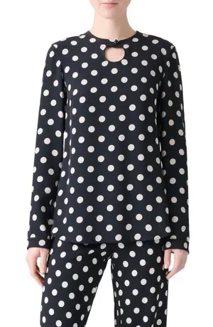 Akris Polka Dot Long Sleeve Top