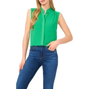 CECE DUPRAZ Sleeveless Mandarin Collar Button-up Shirt - Medium Green