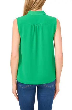 CECE DUPRAZ Sleeveless Mandarin Collar Button-up Shirt - Medium Green