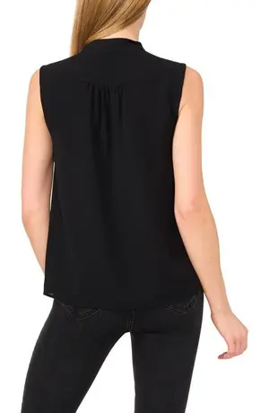 CECE DUPRAZ Sleeveless Mandarin Collar Button-up Shirt - Rich Black