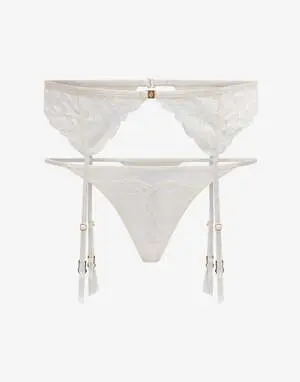 THIRDLOVE Rose Lace Thong & Garter Set Panty - Sea Salt