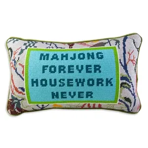 FURBISH Mahjong Needlepoint Decorative Pillow Open Green