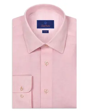 David Donahue Trim Fit Linen Solid Dress Shirt Pink