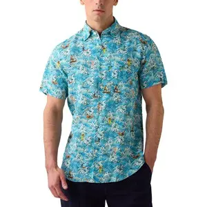 Robert Talbott Morgan Surf Printed Linen Short Sleeve Shirt - Blue Waves