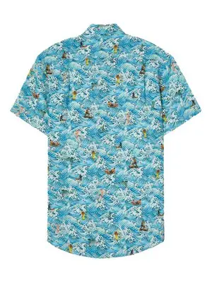 Robert Talbott Morgan Surf Printed Linen Short Sleeve Shirt - Blue Waves