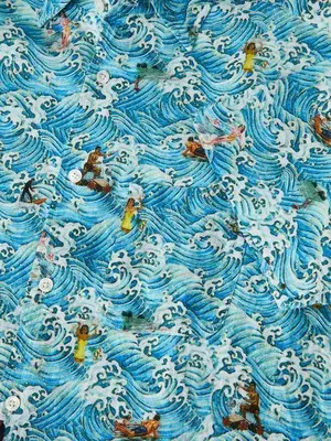 Robert Talbott Morgan Surf Printed Linen Short Sleeve Shirt - Blue Waves